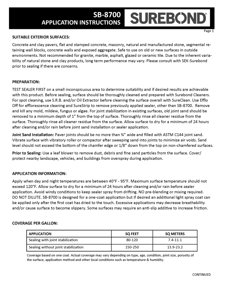 Joint Stabilizing Sealer: SB-8700 | SEK SUREBOND | Hardscape ...