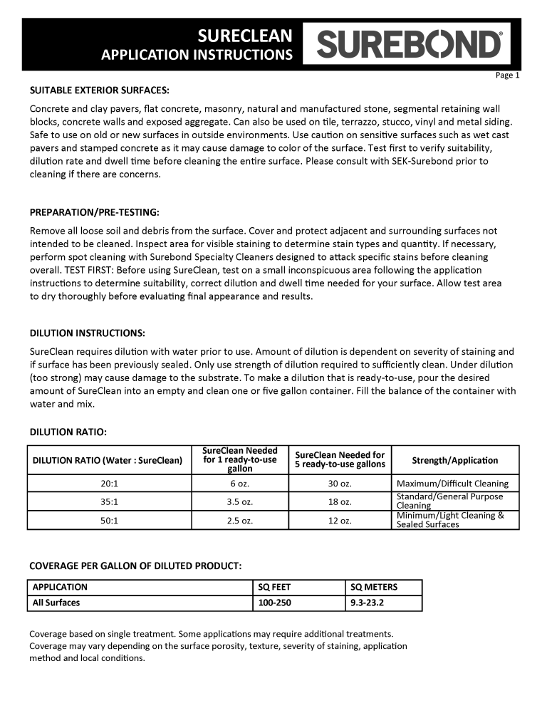 SureClean | SEK SUREBOND | Hardscape Installation & Protection